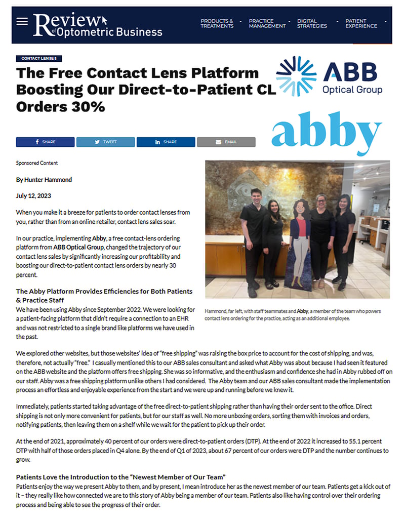 Learn more About Abby - ABB Optical's Contact Lens Ordering Platform